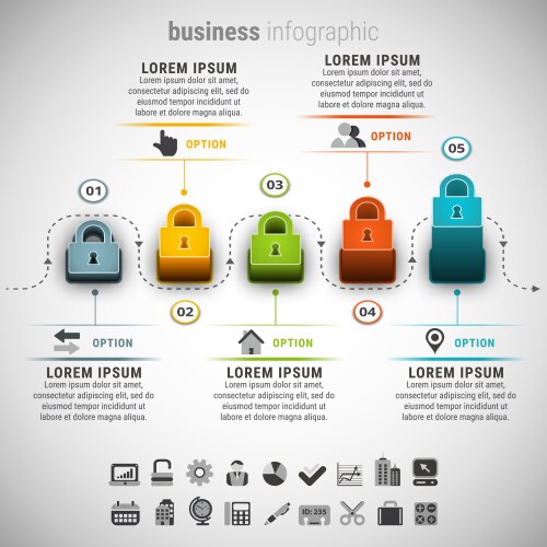 Infographic template security lock with 6 icons Vector Image