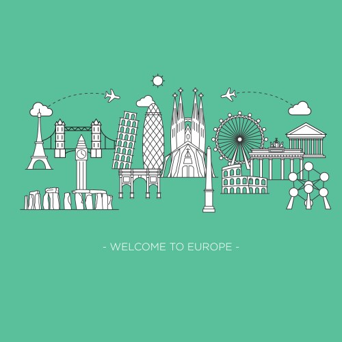 Europe monument line art style Royalty Free Vector Image