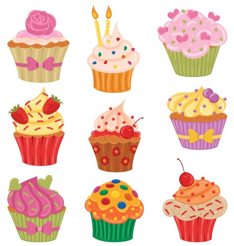 Cup cake set Royalty Free Vector Image - VectorStock