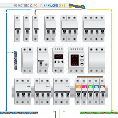 Electric power objects with breaker box socket Vector Image