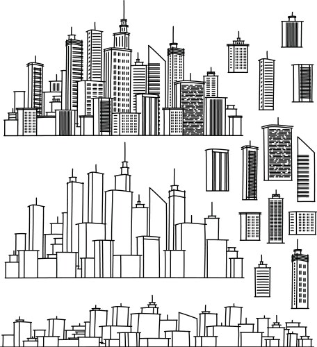 Beautiful detailed linear cityscape collection Vector Image