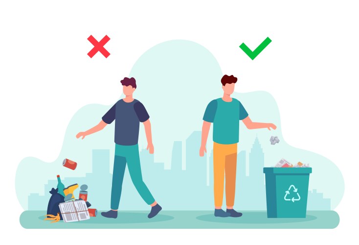 Correct and wrong behavior littering waste Vector Image