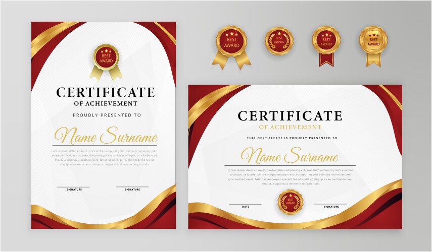 Red and gold certificate border badges template Vector Image