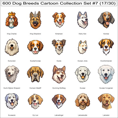 Cute dog breeds cartoon characters sticker bundle Vector Image