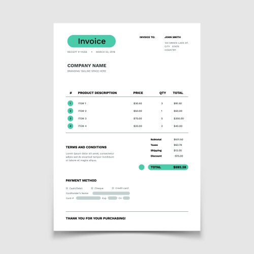 Quotation invoice template paper bill form Vector Image