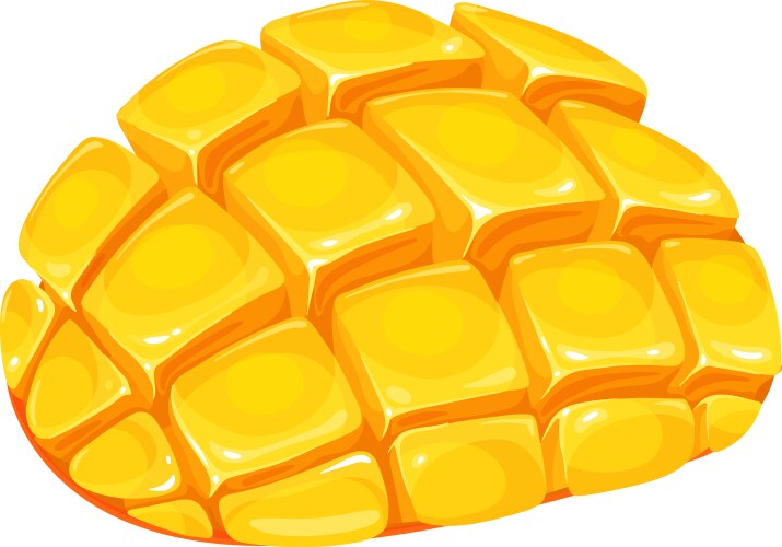 Half mango with leaf and ripe pieces Royalty Free Vector