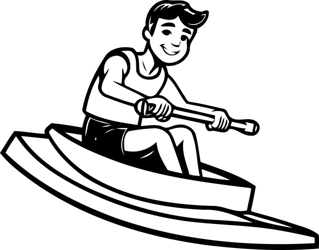 Man rowing on a boat in cartoon style Royalty Free Vector