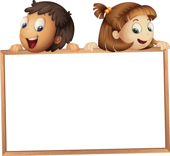 Kids holding wooden frame Royalty Free Vector Image
