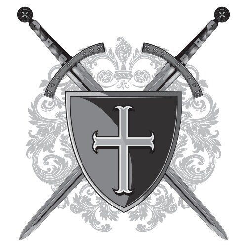 Metal shield with two crossed knight swords Vector Image