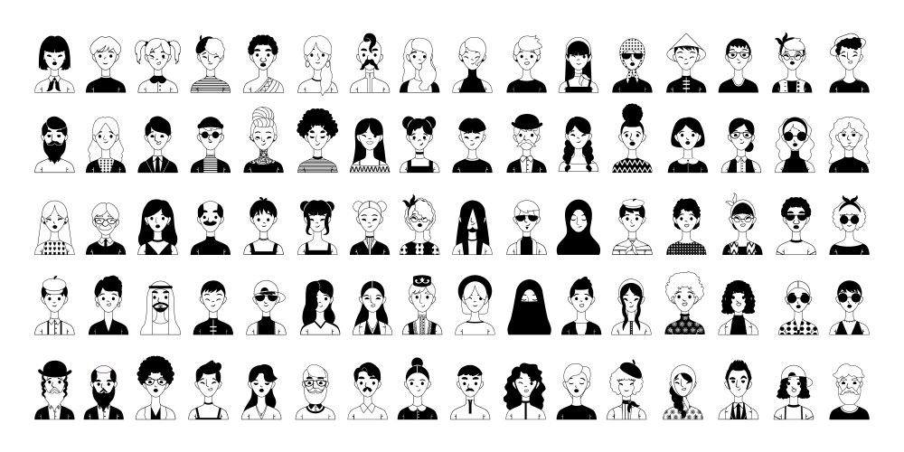 Girls outline avatars collection Royalty Free Vector Image