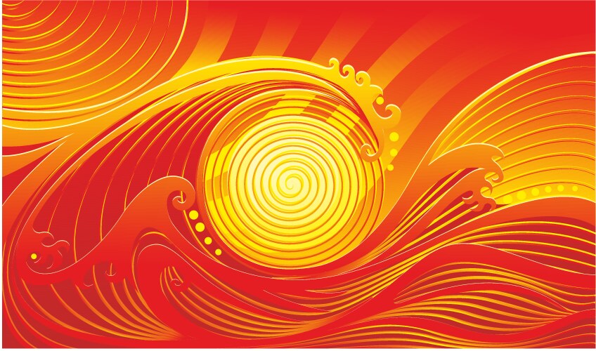 Color hand-drawing wave sunny background gradient Vector Image