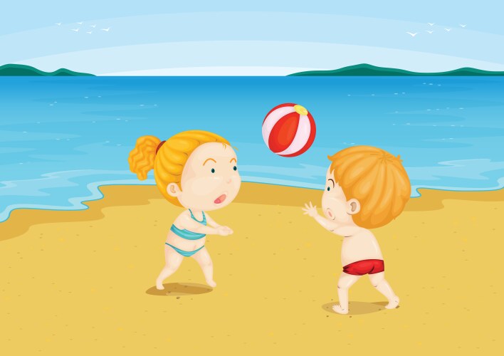 Kids playing at the beach Royalty Free Vector Image