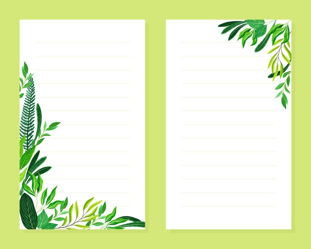 Note card green leaves frame design Royalty Free Vector