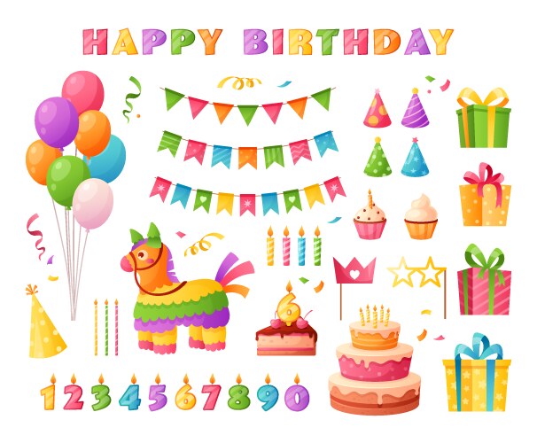 Birthday Party Decorations Set Royalty Free Vector Image