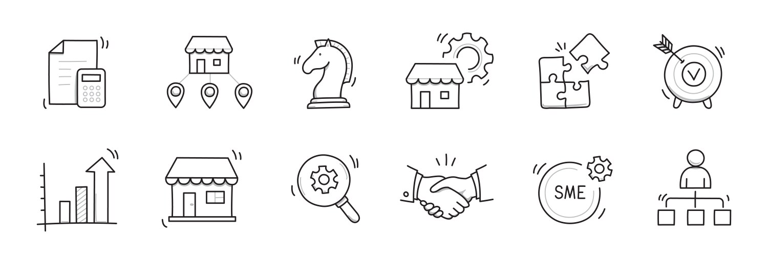 Business sme doodle icon set small medium Vector Image