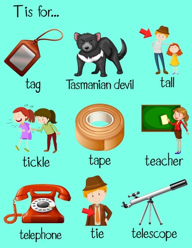 Many words begin with letter t Royalty Free Vector Image