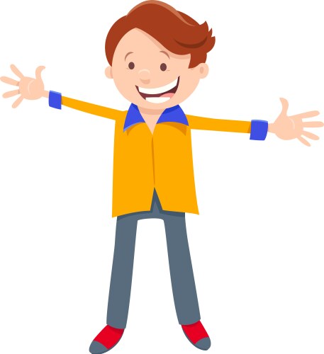 Happy comic boy cartoon character Royalty Free Vector Image
