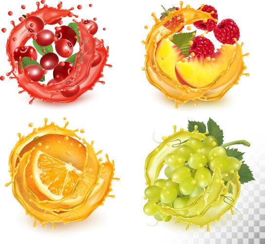 Big collection fruit in a water splash icons Vector Image