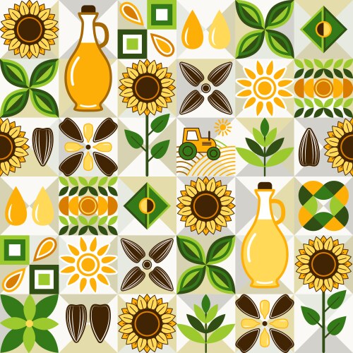 Sunflower oil pattern with icons geometric shapes Vector Image