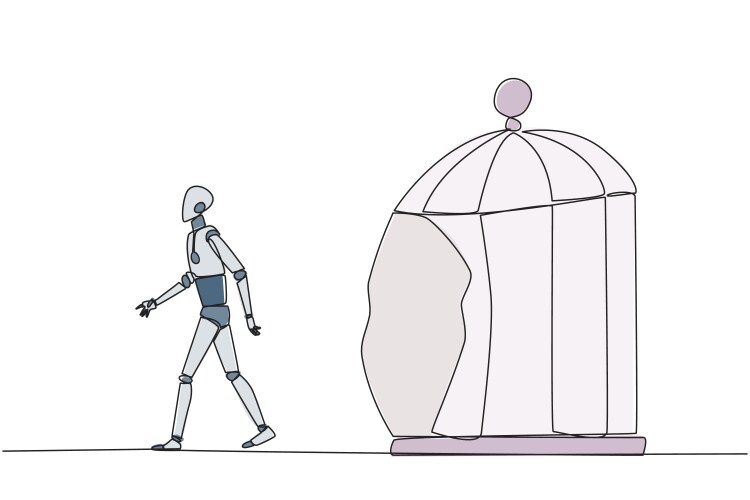 Continuous one line drawing unhappy robot trapped Vector Image