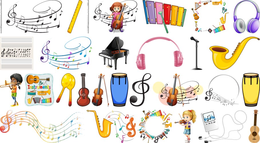 Isolated set musical instruments Royalty Free Vector Image
