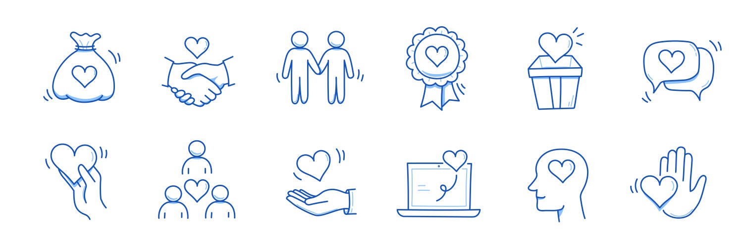 Community trust hand social heart doodle line Vector Image
