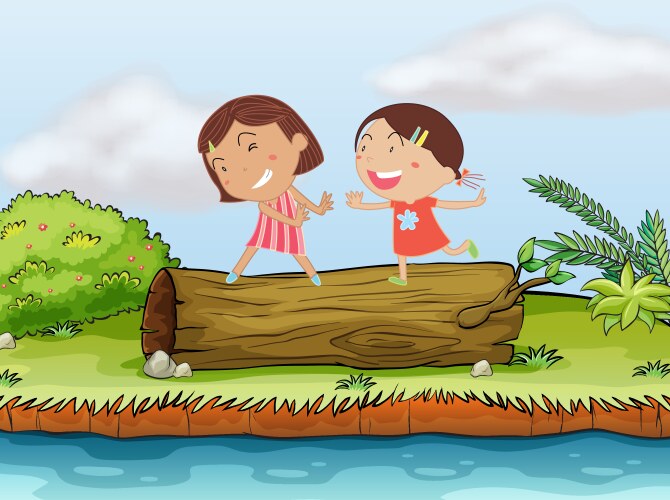 Children play at tree house Royalty Free Vector Image