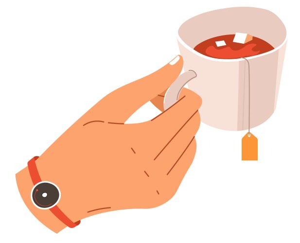 Hand holding tea cup Royalty Free Vector Image