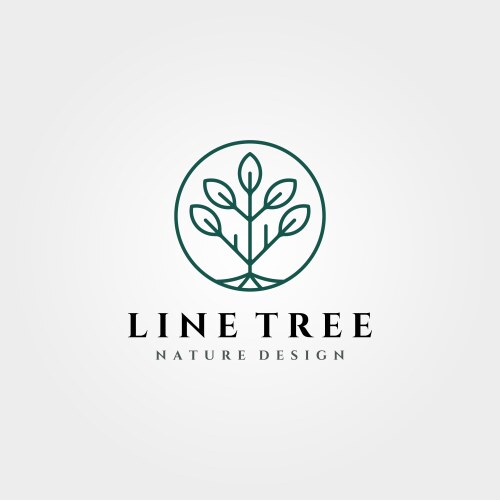 Line style round logo with tree leaves Royalty Free Vector