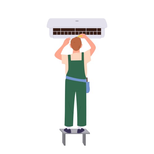 Air conditioner repair man cartoon Royalty Free Vector Image