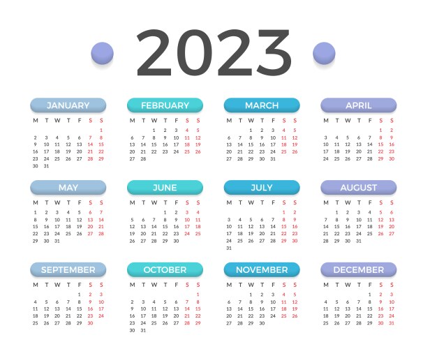 2023 calendar with weeks start on sunday Vector Image