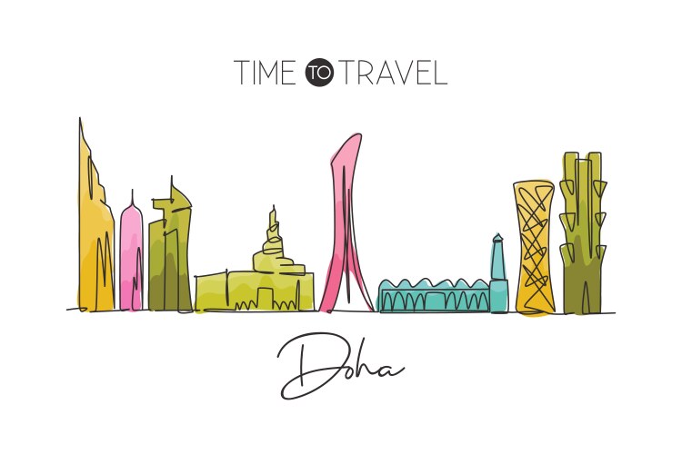 Doha Skyline - Single Line Drawing Royalty Free Vector Image