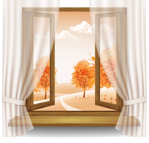 Nature background with autumn leaves and wooden Vector Image
