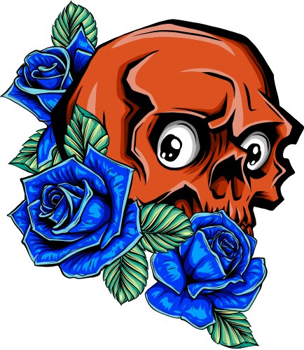 Hand drawn skull with roses head wreath Royalty Free Vector
