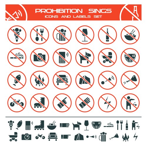Prohibition signs icon set Royalty Free Vector Image