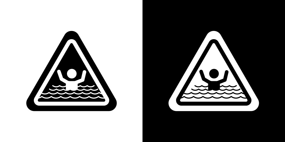 Risk of drowning warning sign icon set caution Vector Image