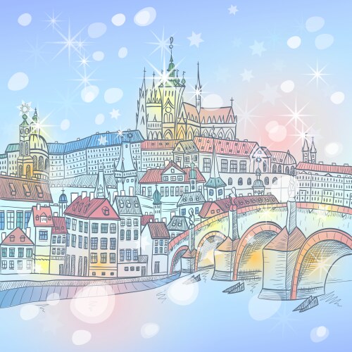 Prague castle and charles bridge Royalty Free Vector Image