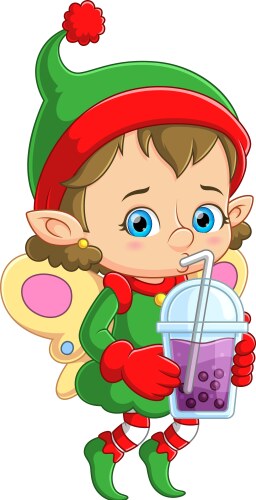 Cartoon christmas elf hugging a sack of gifts Vector Image