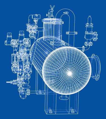 Industrial tank mixer isometric blueprints Vector Image