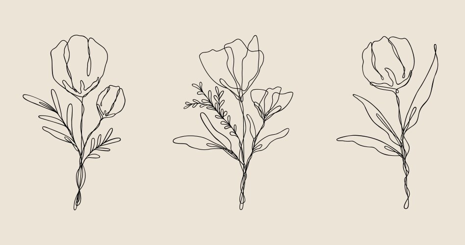 Wildflower line art bundle Royalty Free Vector Image