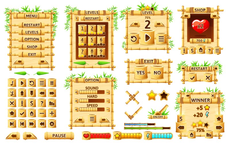 Wooden button cartoon interface ui or game gui Vector Image