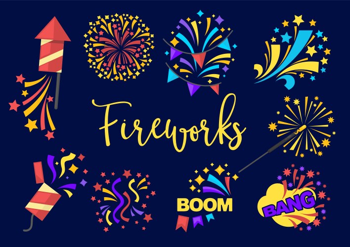 Fireworks and rockets Royalty Free Vector Image