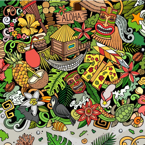 Hawaii cartoon doodles frame Royalty Free Vector Image