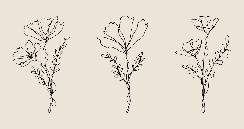 Wildflower line art bundle Royalty Free Vector Image