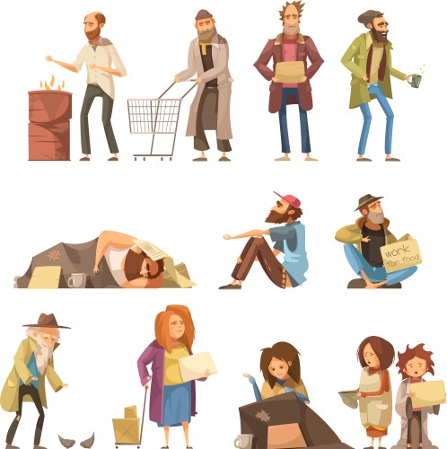 Homeless people cartoon infographics Royalty Free Vector