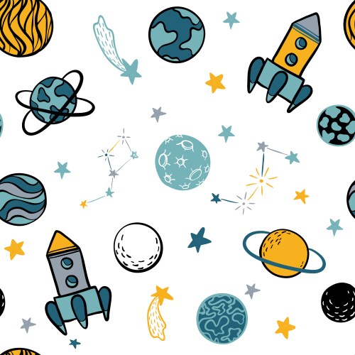 Childish seamless pattern hand drawn space Vector Image