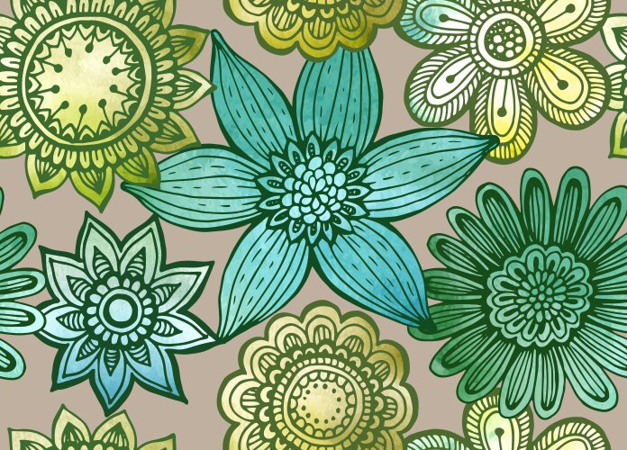 Seamless watercolor pattern with doodles flowers Vector Image