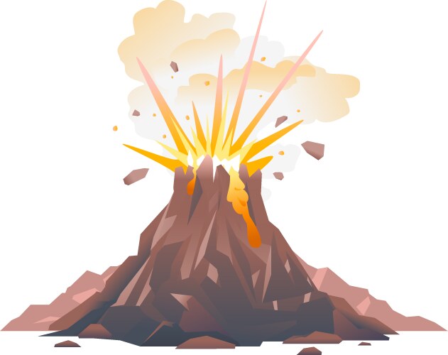 Volcano eruption and lava drawing Royalty Free Vector Image