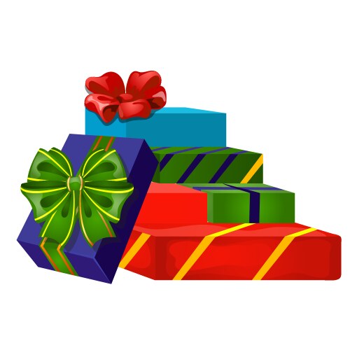 Stack of gift boxes blue and red ribbon bow Vector Image