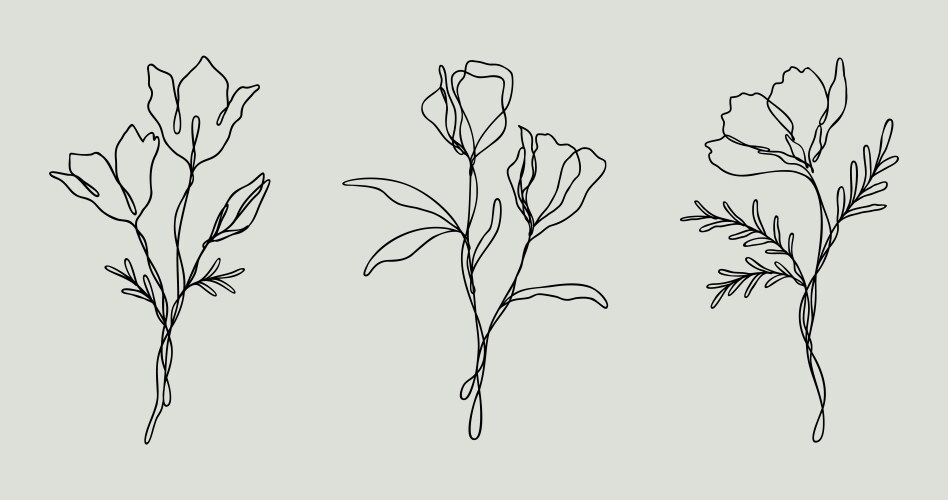 Wildflower line art bundle Royalty Free Vector Image